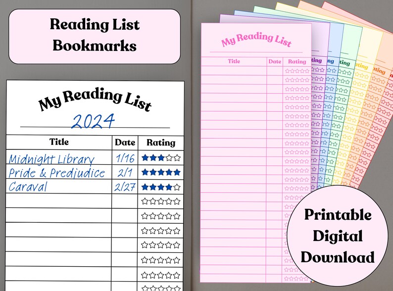 Printable Reading List Bookmark, Rainbow Book Tracker (digital Download ...