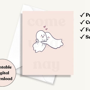 Printable Hugging Ghosts Greeting Card, Valentine's Day Card, Digital ...