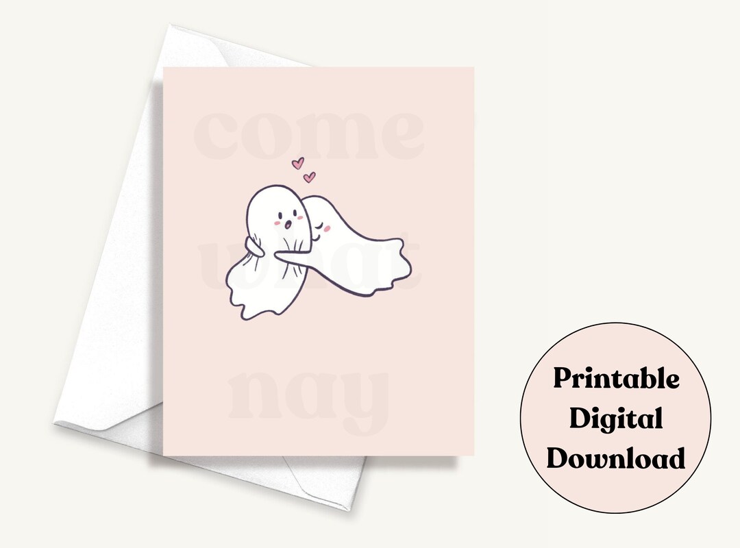 Printable Hugging Ghosts Greeting Card, Valentine's Day Card, Digital ...
