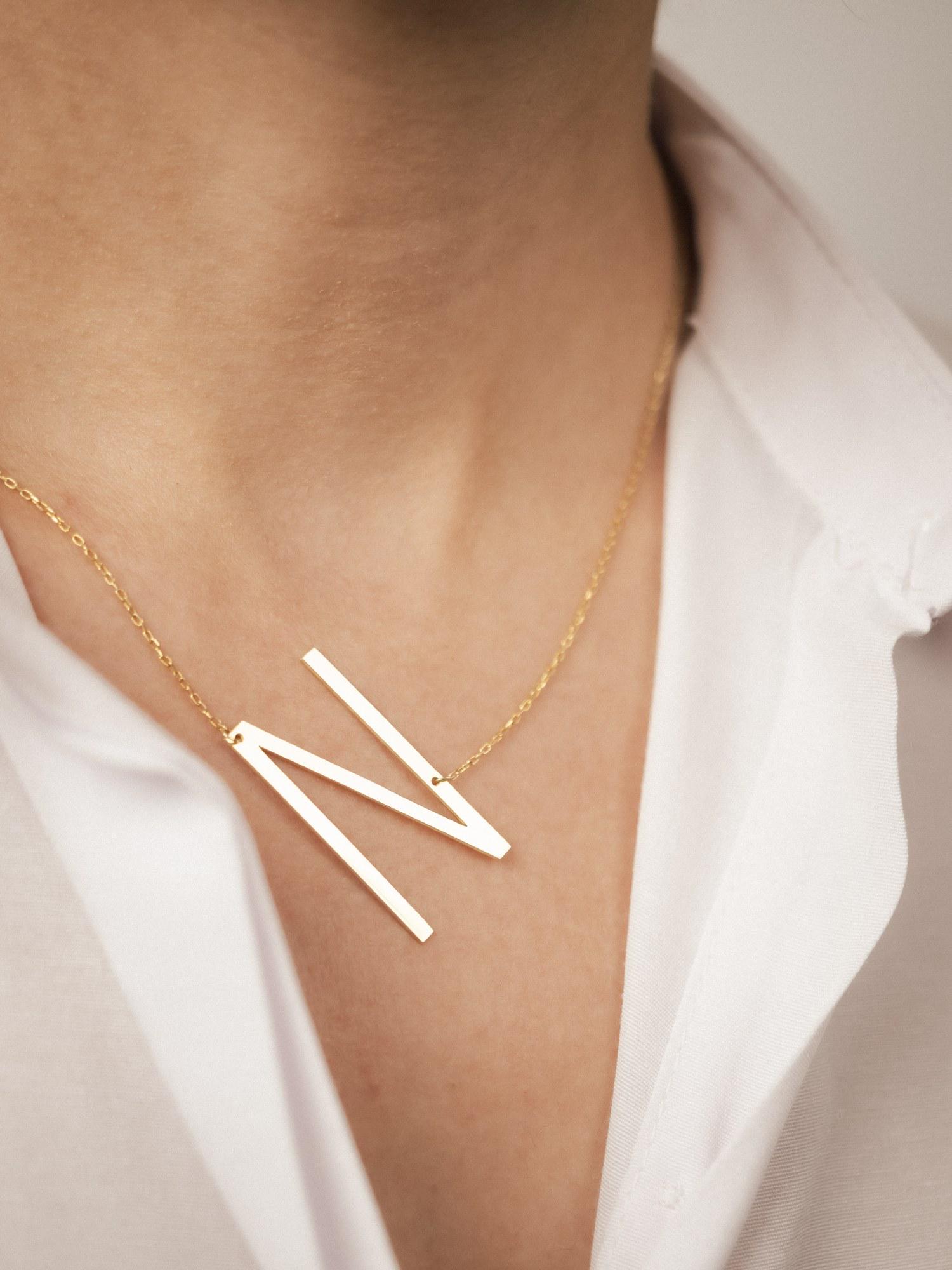 Personalized 14K Gold Big Letter Necklace, Custom Letter Pendant ...