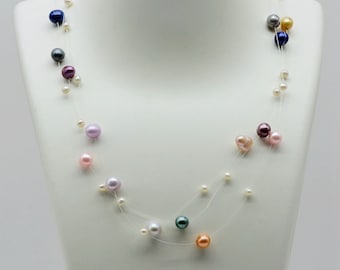 Pearl Fishing Line Necklace - Etsy