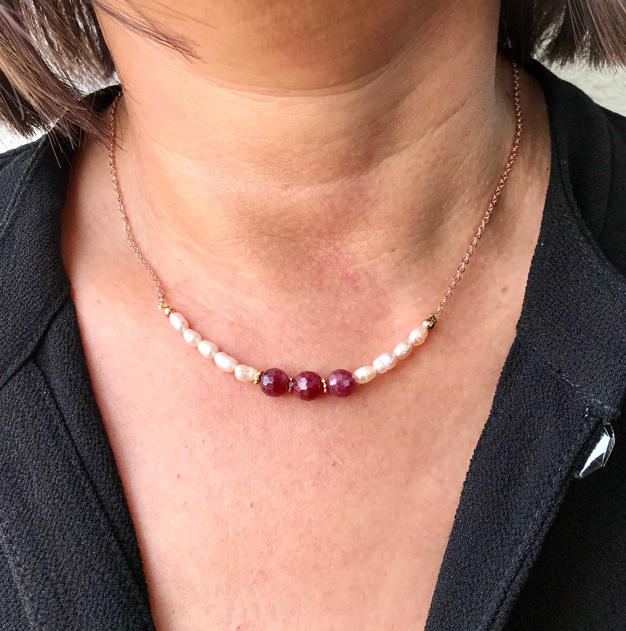 Dainty Ruby Pearl Necklace. 14K Gold Filled/sterling Silver/stainless ...