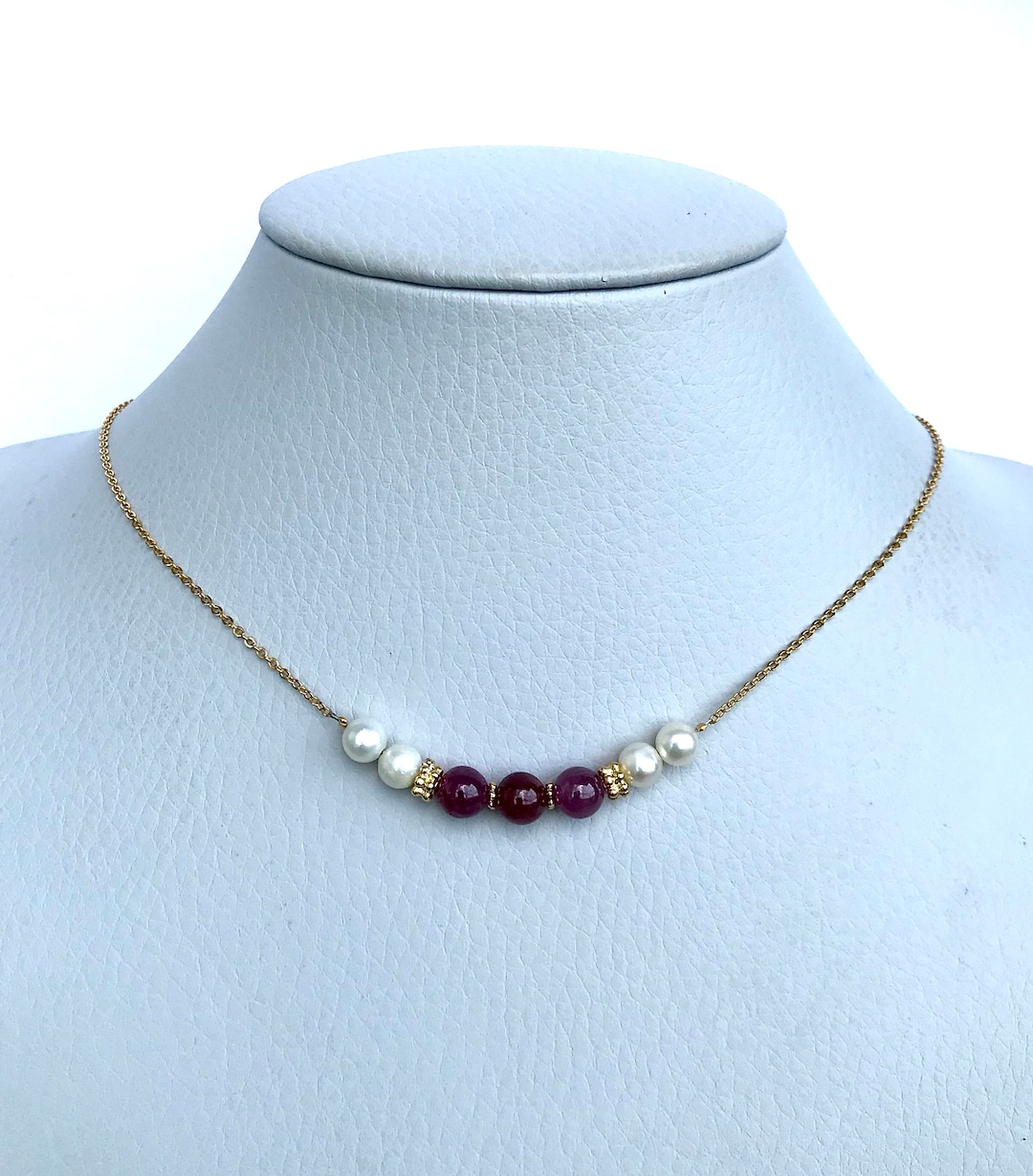 Dainty Ruby Pearl Necklace. 14K Gold Filled/sterling Silver/stainless ...