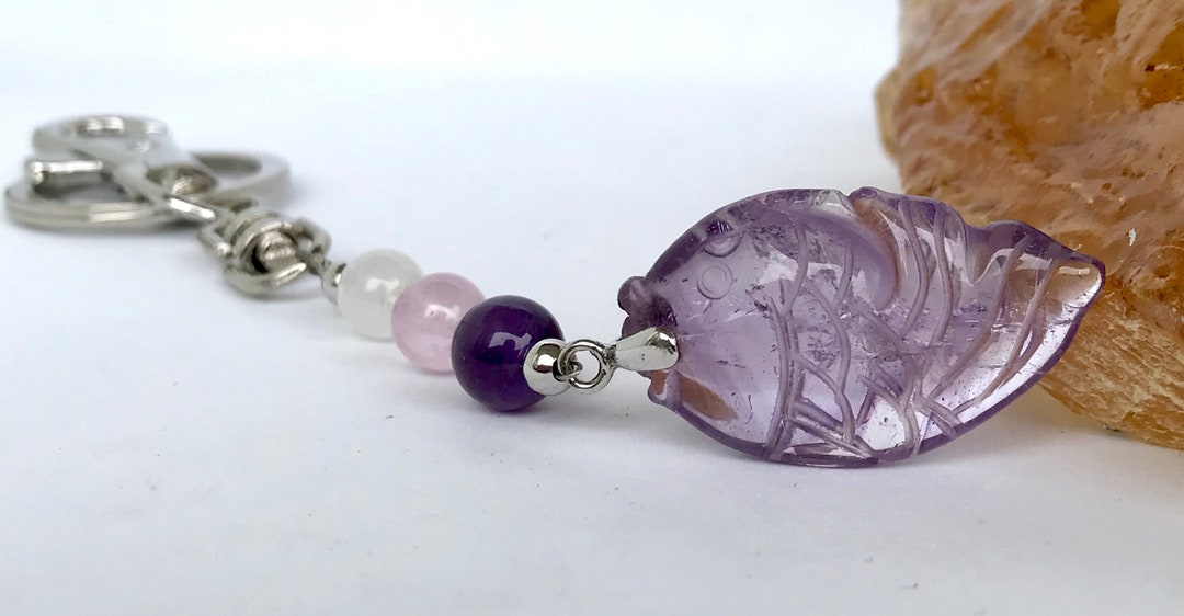Fish Lucky Charm. Amethyst / Rose Quartz / Citrine. Keychain Bag Charm ...