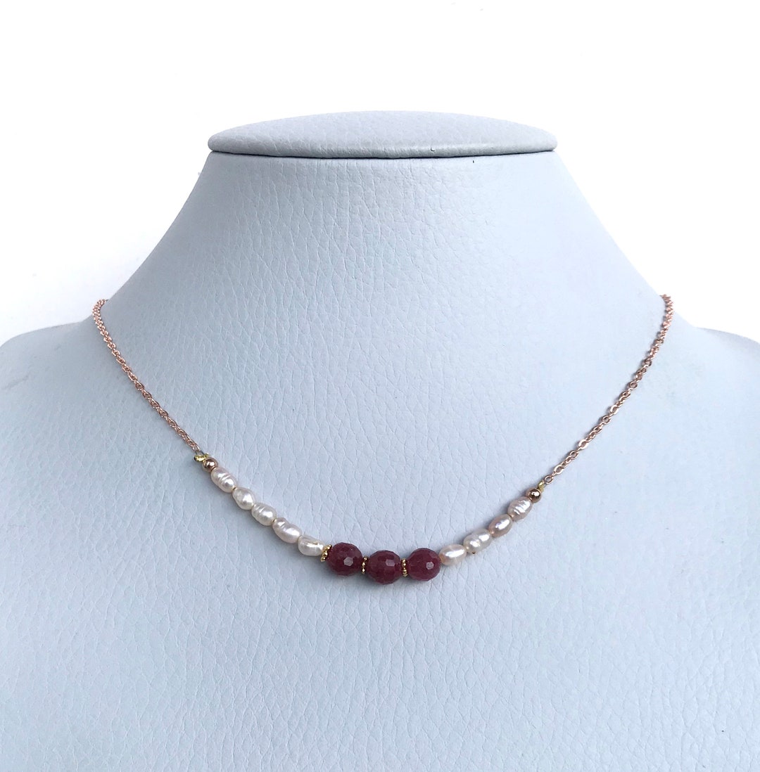 Dainty Ruby Pearl Necklace. 14K Gold Filled/sterling Silver/stainless ...