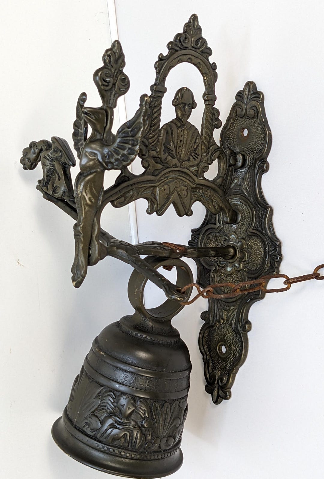 Antique Edwardian Figural Bronze Door Bell Superb for Home Shop Pub or ...