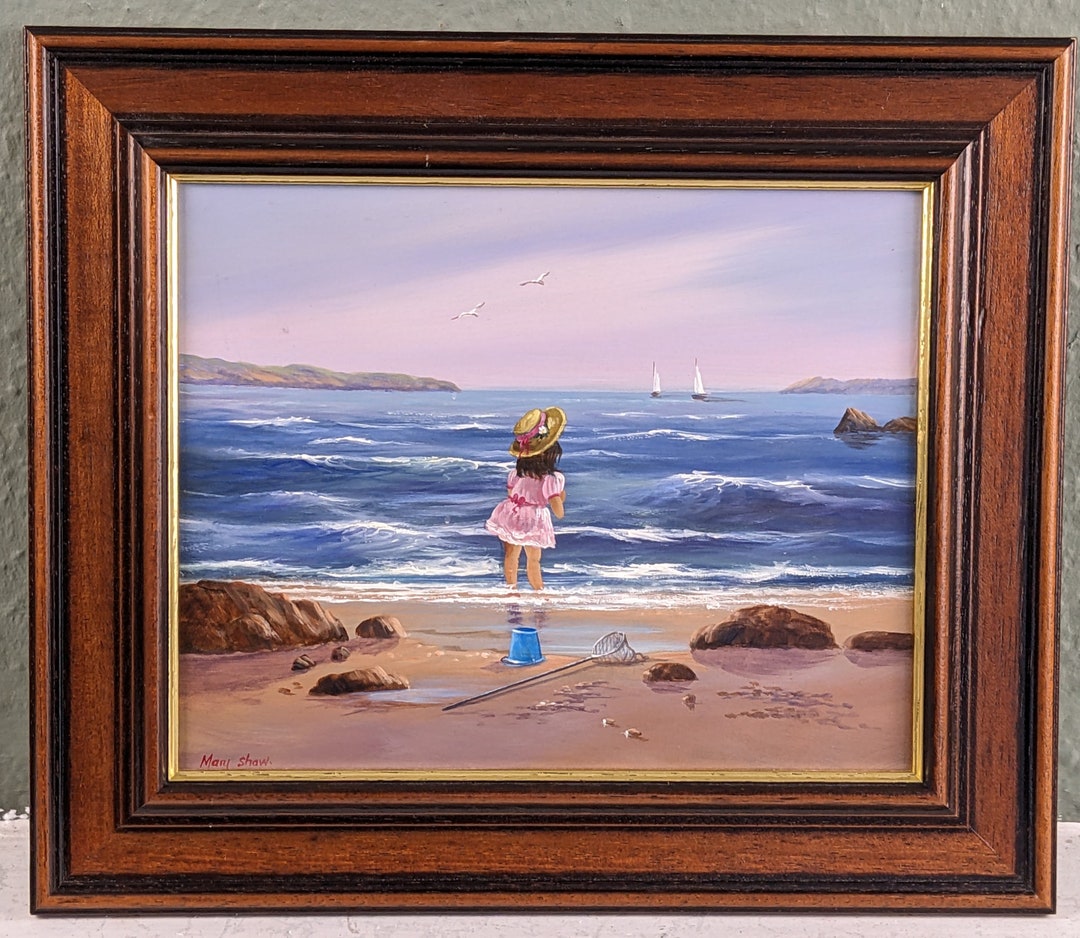 Mary Shaw Original Painting Girl by the Sea Oil on Board Signed Framed ...