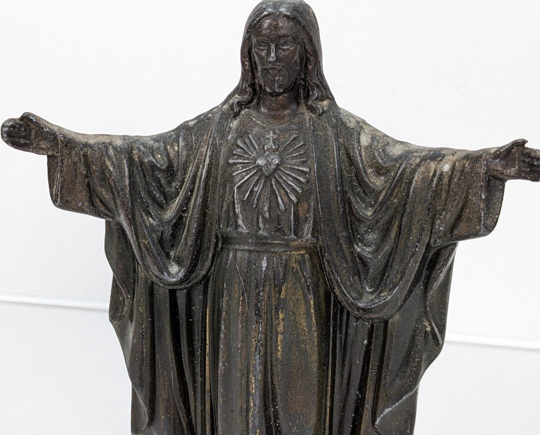 Antique Spelter Statue of Jesus French Sculpture Sacred Heart Figure ...