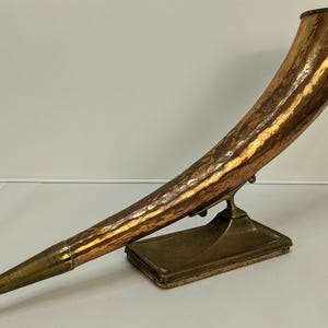 Vintage Large Curved Hunting Horn Ornament Hammered Copper on Brass ...