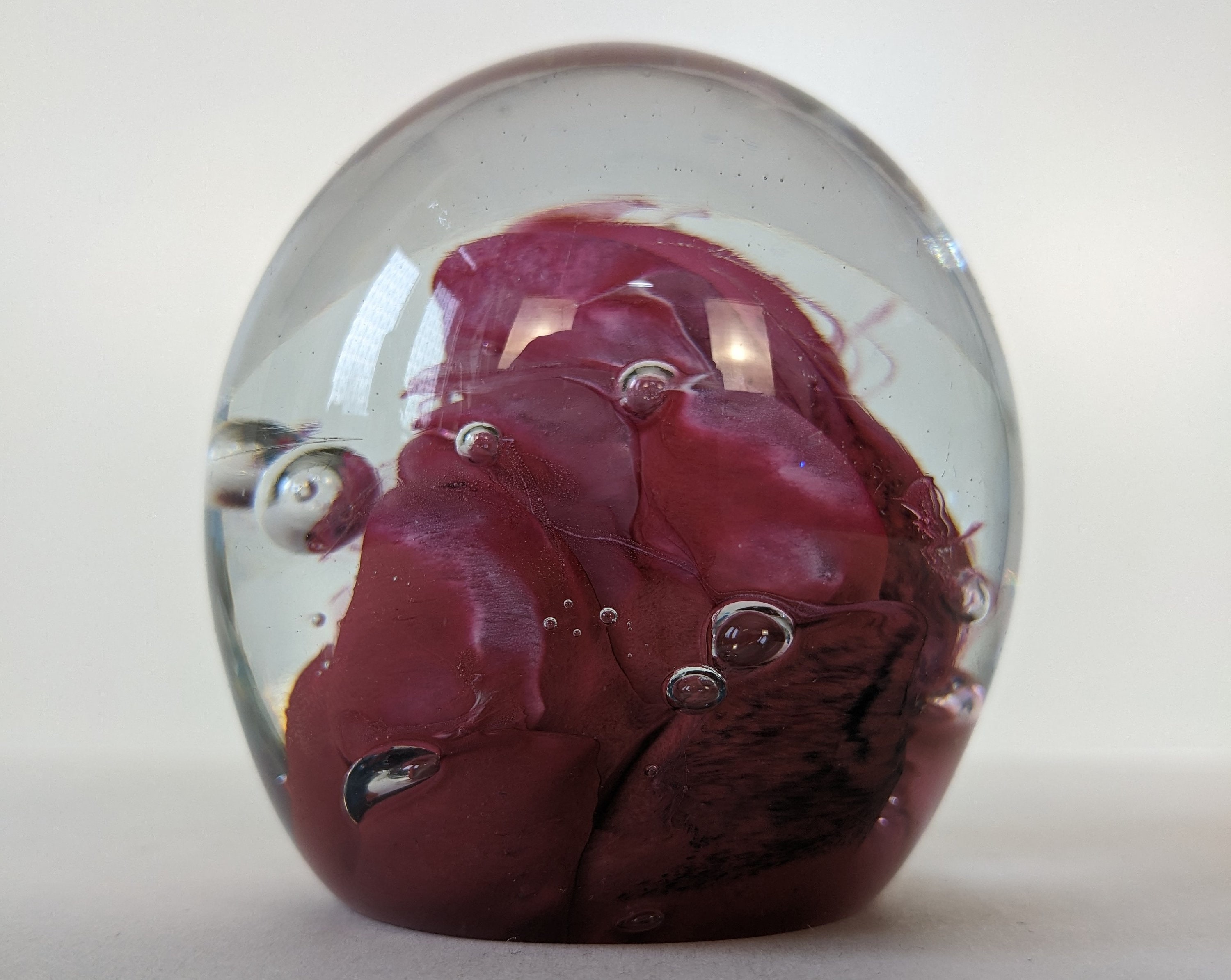 Vintage Art Glass Studio Signed Paperweight Pink Coral and Trapped ...