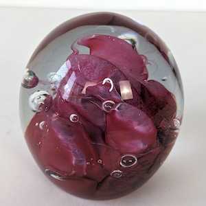 Vintage Art Glass Studio Signed Paperweight Pink Coral and Trapped ...