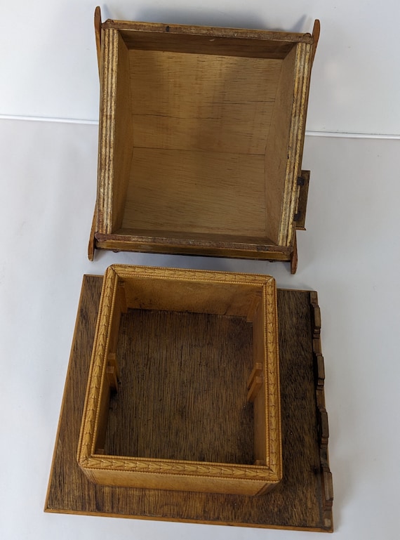 Vintage Bavarian Log Cabin Wooden Cigar Box Hand Made… - Gem