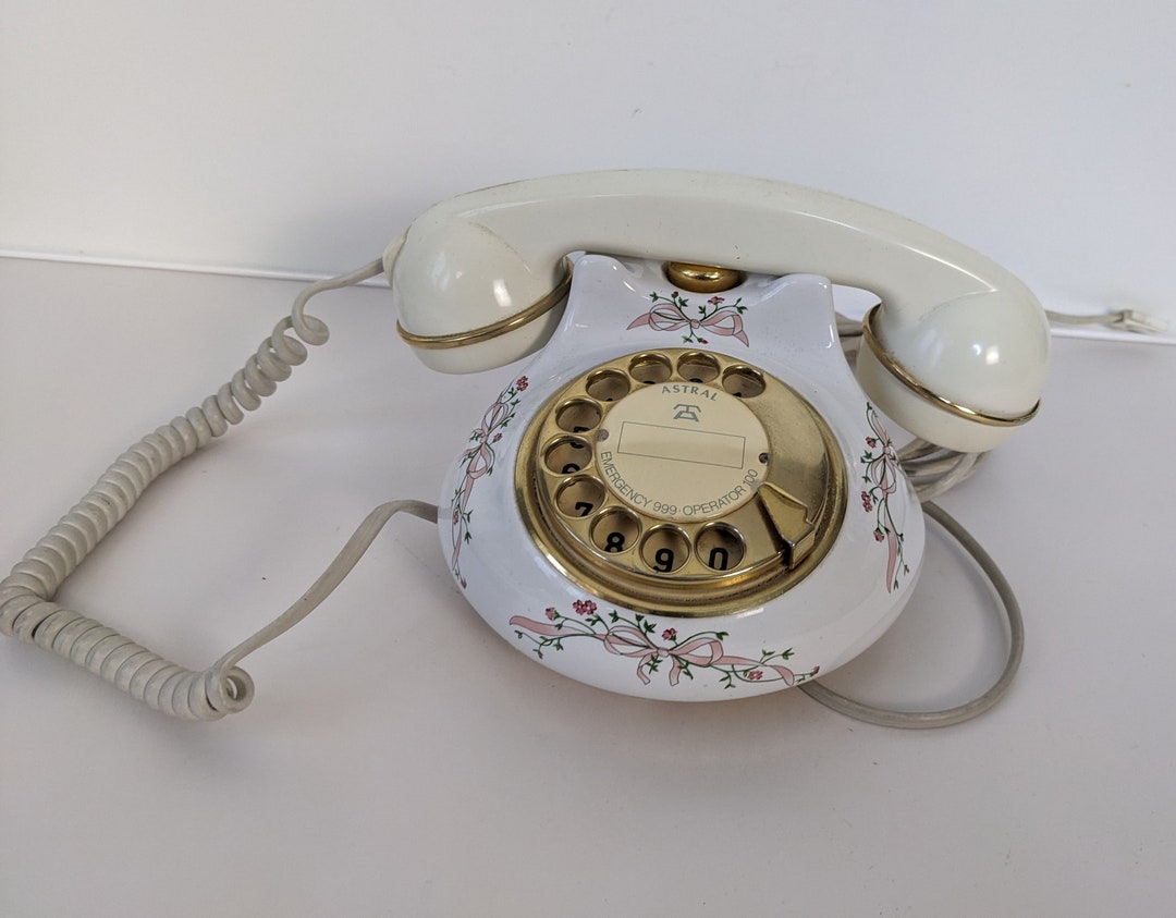 Vintage Astral Rotary Telephone Ceramic Base Flower Decorated Phone ...