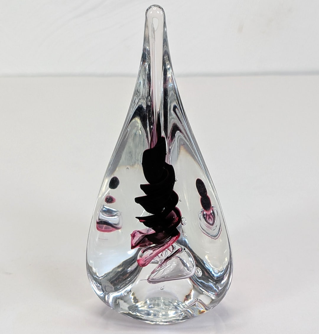 Vintage Adam Jablonski Art Glass Paperweight: Trapped Bubble Teardrop ...