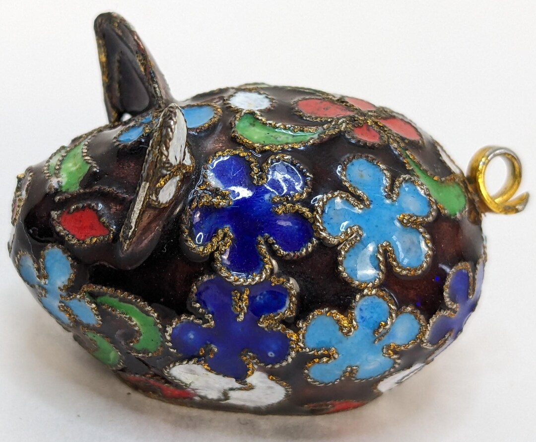 Vintage Netsuke Cloisonne Enamel Pig Ornament Floral Miniature Small ...