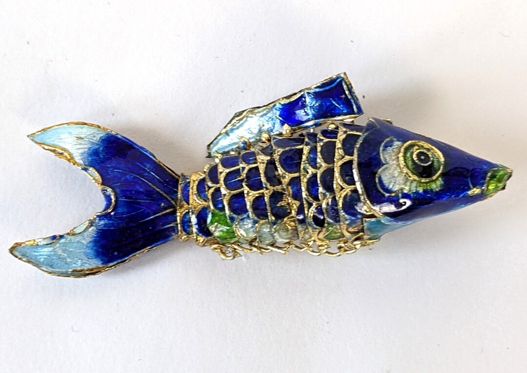 Vintage Cloisonne Articulated Fish Pendant Ornament Miniature 8cm ...