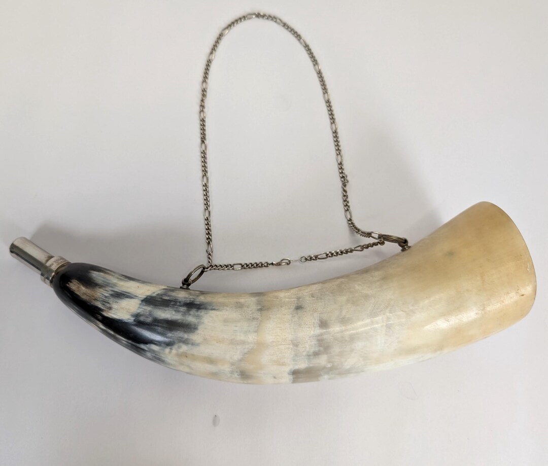 Vintage Large Elless French Hunting Horn Bovine Horn Silver Plated ...