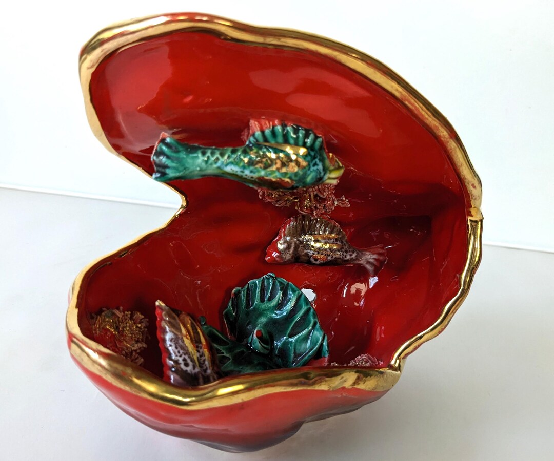 Vintage Vallauris Coral Reef Shell Fish Table Lamp Base Flambe ...