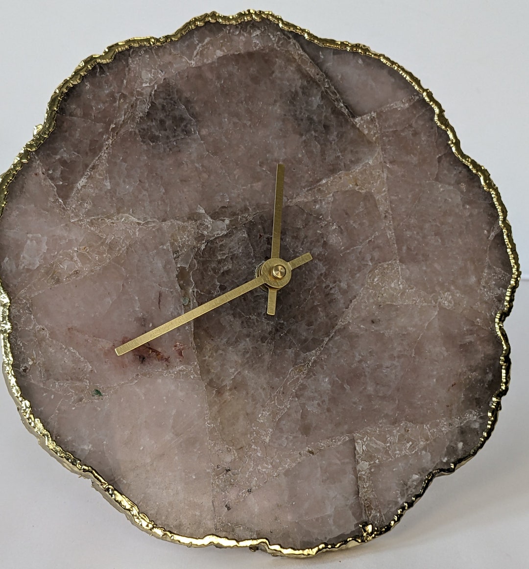 Vintage Luxury Gilded Clock Gemstone Slice of Genuine Rose Quartz 8in ...