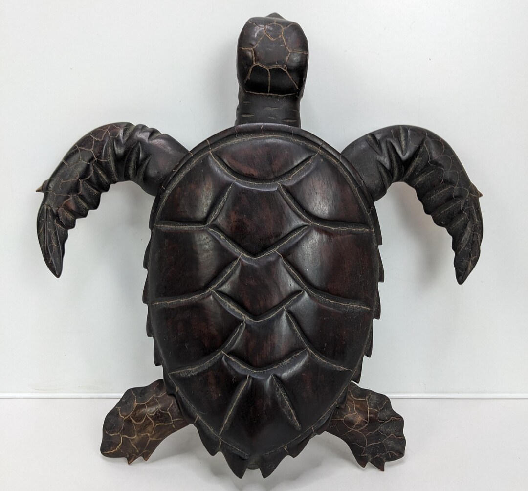 Vintage Large Wooden Sea Turtle Wall or Free Standing Sculpture Hand ...