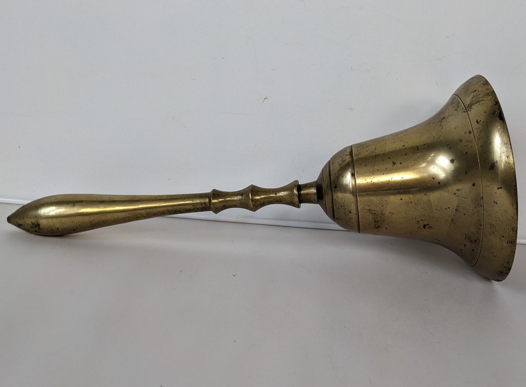 Vintage Large Brass Bell With Long Handle School Dinner Servant Loud ...