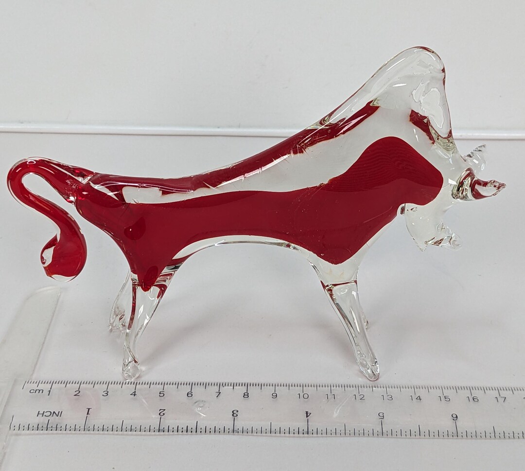 Vintage Murano Red Bull Sculpture Figurine Cased Stretched Art Glass 6 ...