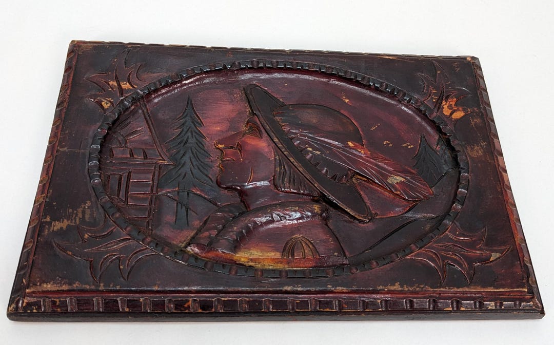 Vintage Bavarian Black Forest Wood Wall Plaque Panel Carving Alpine ...