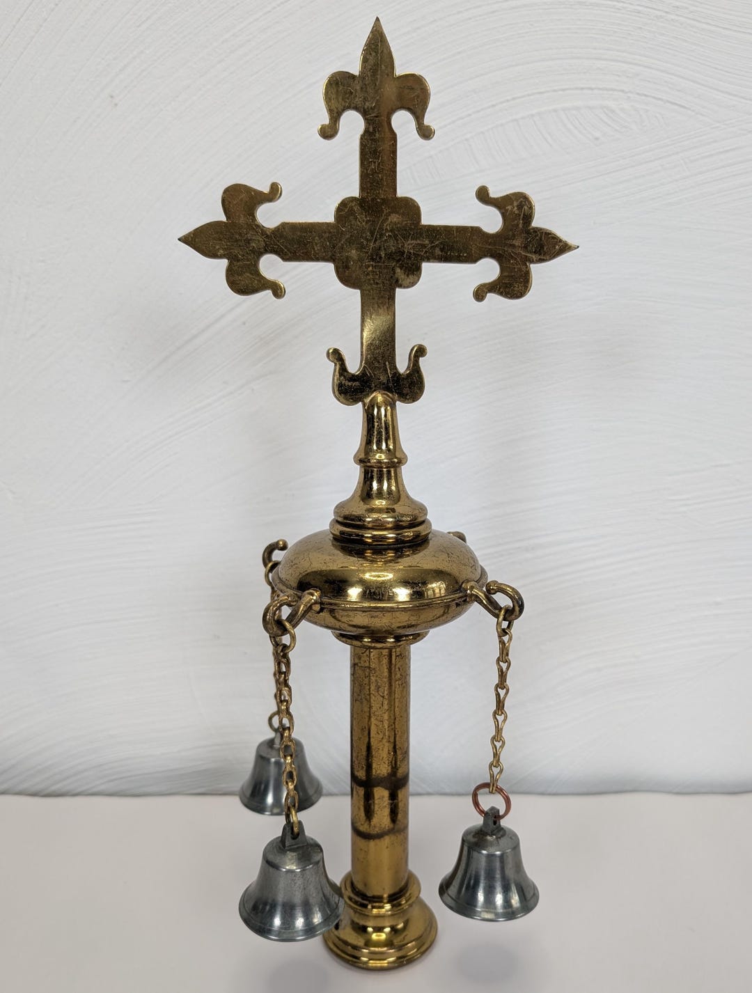 Antique Edwardian Brass Sanctus Bells With Cross Church Altar Pole ...