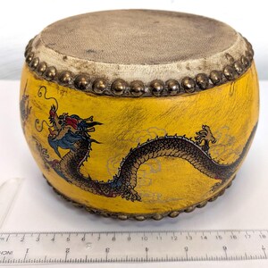 Vintage Chinese Drum 5 Claws Dragons With Pearl Hand Painted Double ...
