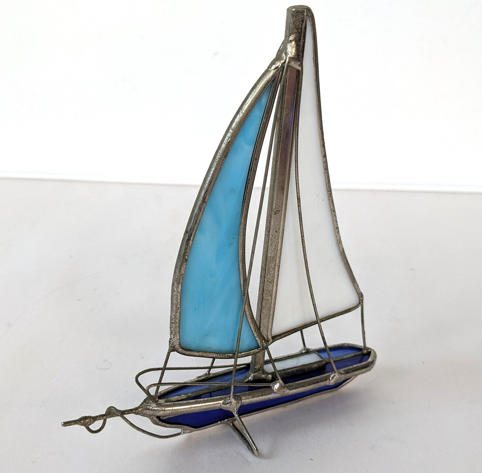 Vintage Stained Glass Sail Boat Sculpture Figurine Ornament Sun Catcher ...