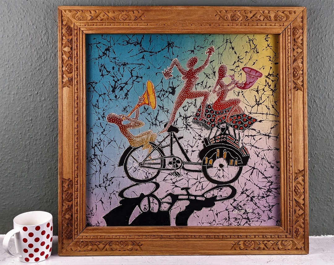 Vintage Home Decor Batik Painting Textile Artwork on Silk in Carved ...