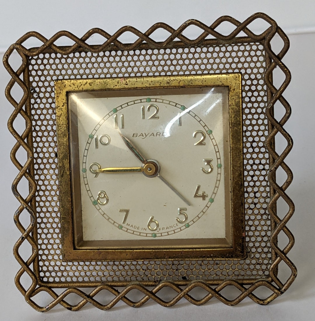 Vintage Bayard Alarm Desk Clock Made in France Gold Painted Metal ...