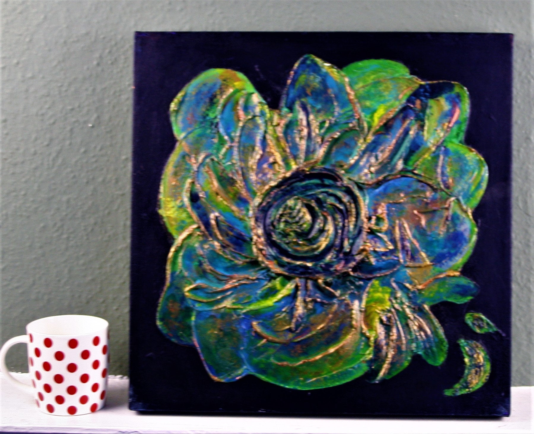 Vintage Textured Abstract Oil Painting on Canvas Stylized Flower ...