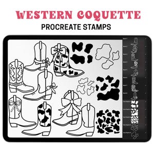 Western Coquette Procreate Stamps Brushes Bows Cowgirl | Procreate ...