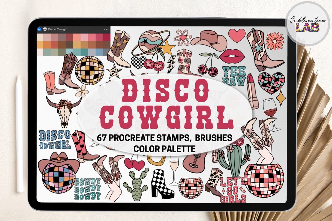 Disco Cowgirl Procreate Stamps: Retro Western Bachelorette Bundle ...