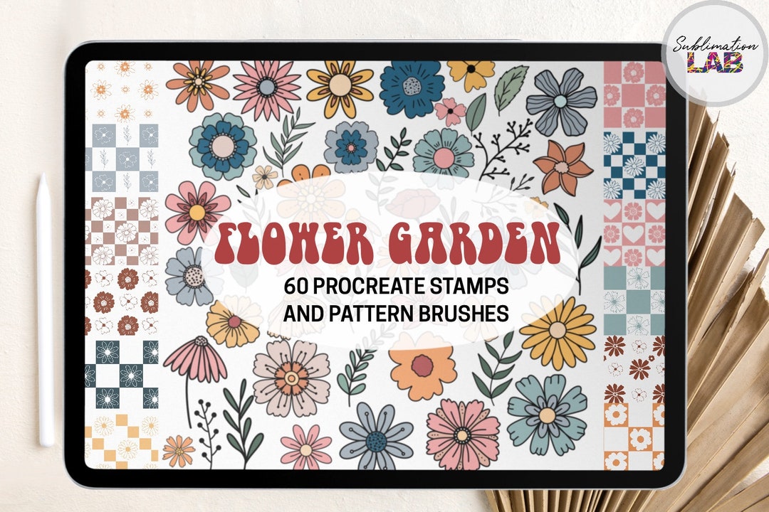 Flower Garden Procreate Stamps and Patterns Brushes | Retro Groovy ...