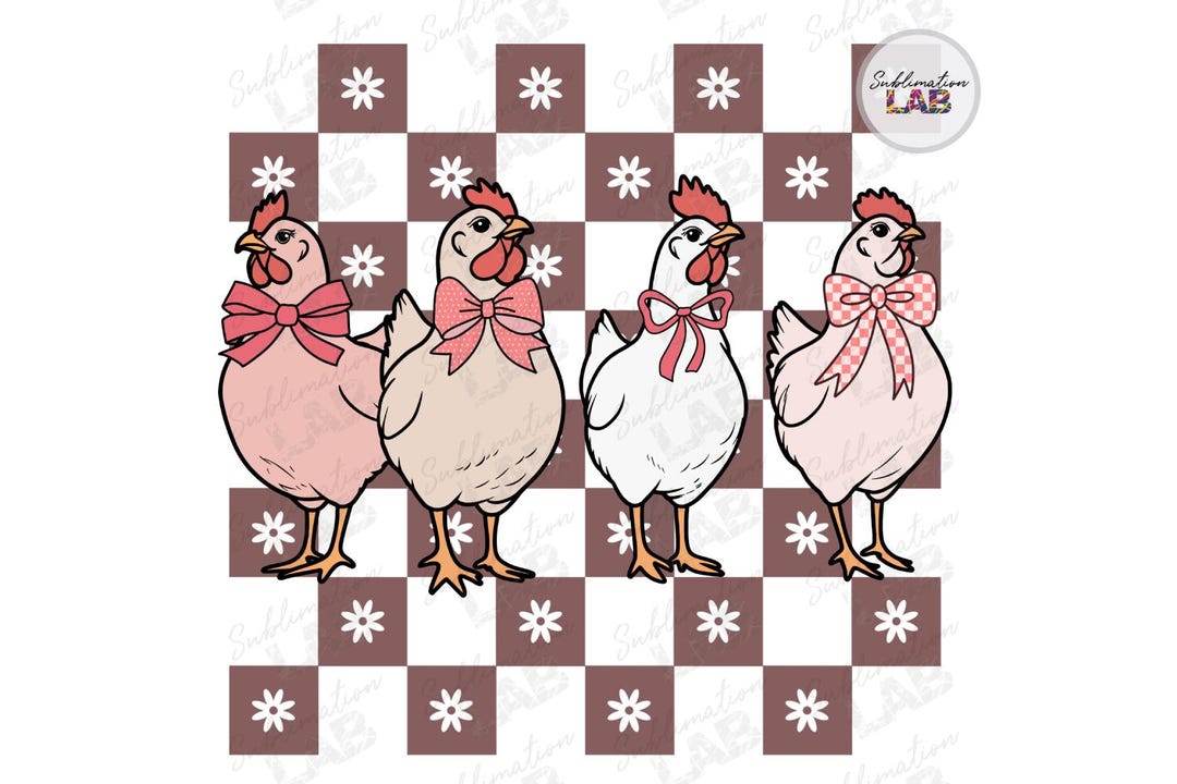Chicken Coquette Bow PNG Checkered Boho Chickens Farm - Cottagecore ...