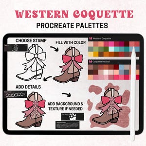 Western Coquette Procreate Stamps Brushes Bows Cowgirl | Procreate ...