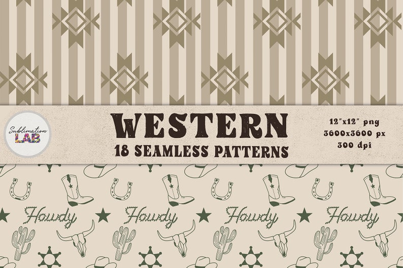 Western Seamless Patterns PNG Digital Paper 12x12 | Wild West ...