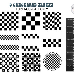 Retro Checkered Procreate Brushes: Groovy Daisy Stamps (digital ...