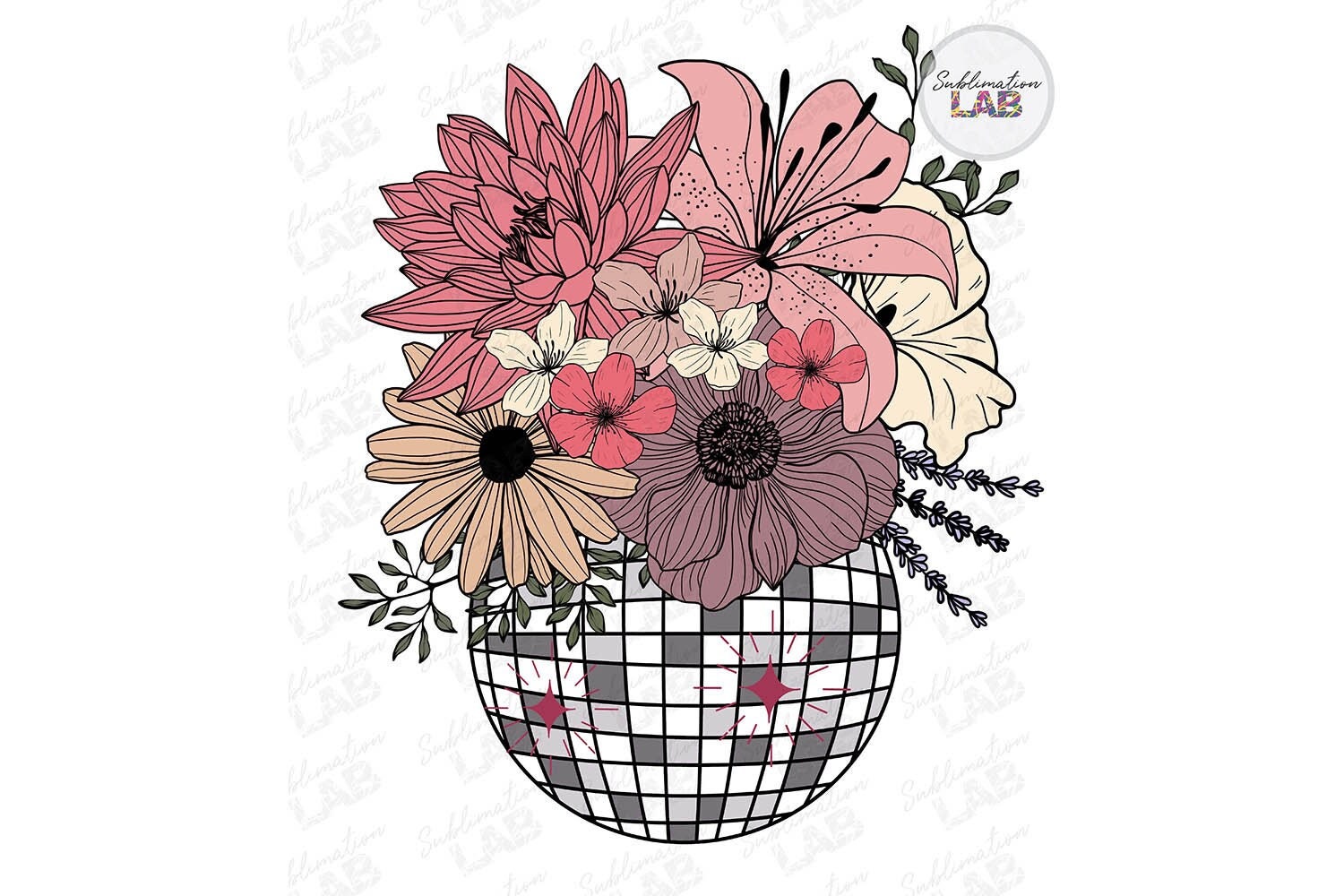 Disco Ball Flower Planter PNG Sublimation Design Floral - Etsy