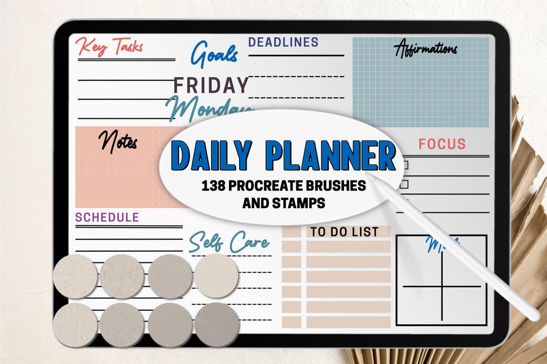 Procreate Daily Planner Stamps and Brushes, Grid Paper. Digital Planner ...