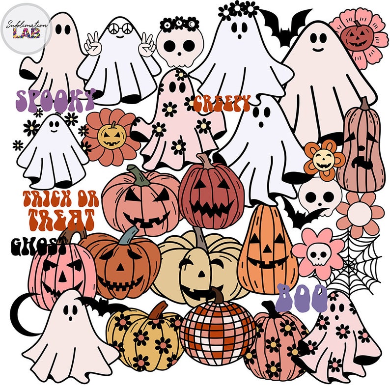 Halloween Procreate Stamps and Pattern Brushes | Groovy Retro Spooky ...