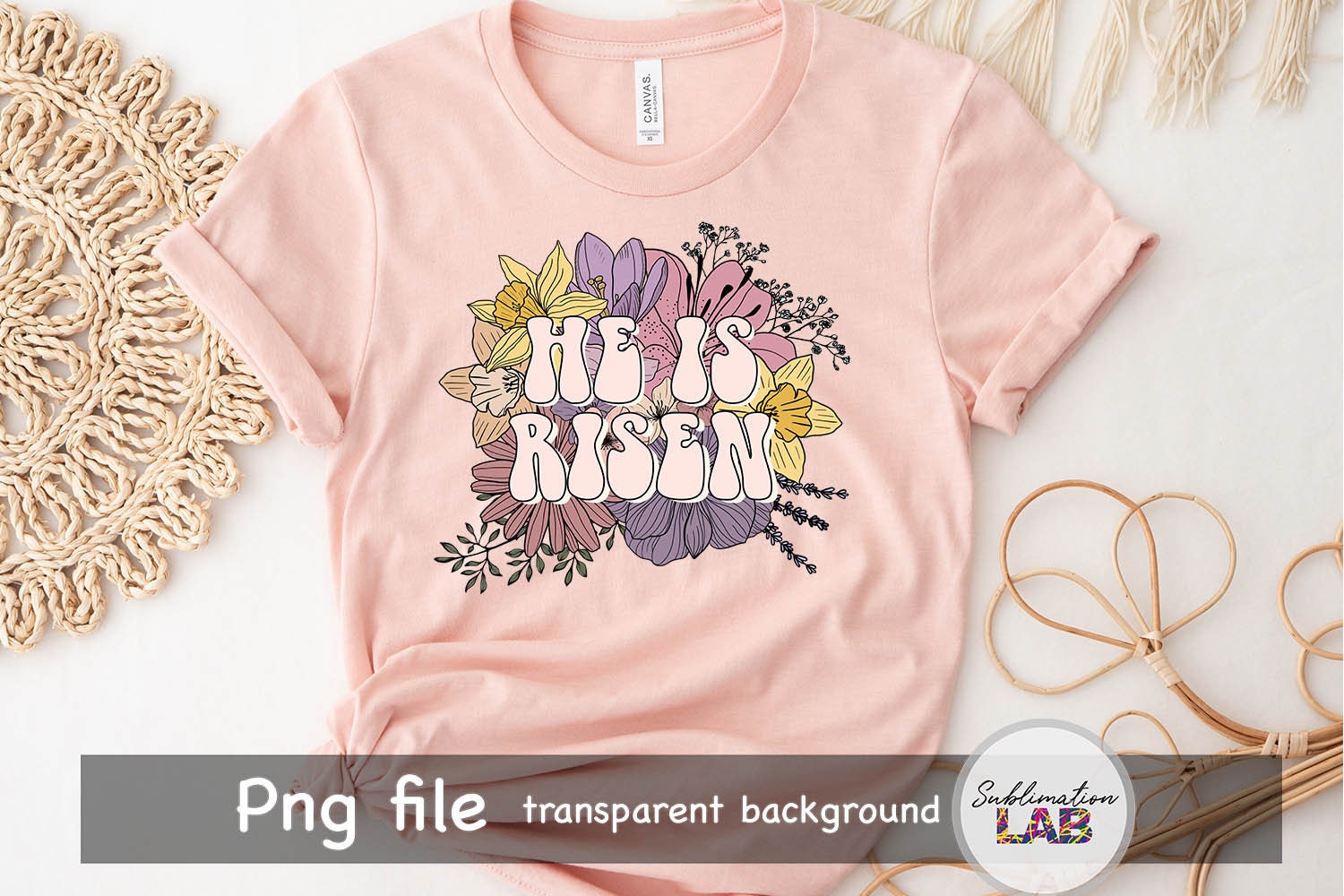 He is Risen Easter PNG Sublimation Design Floral Boho Spring - Etsy