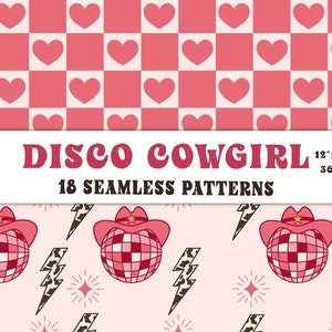 Disco Cowgirl Seamless Patterns PNG JPEG Digital Paper 12x12 ...