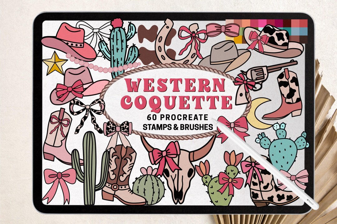 Western Coquette Procreate Stamps Brushes Bows Cowgirl | Procreate ...