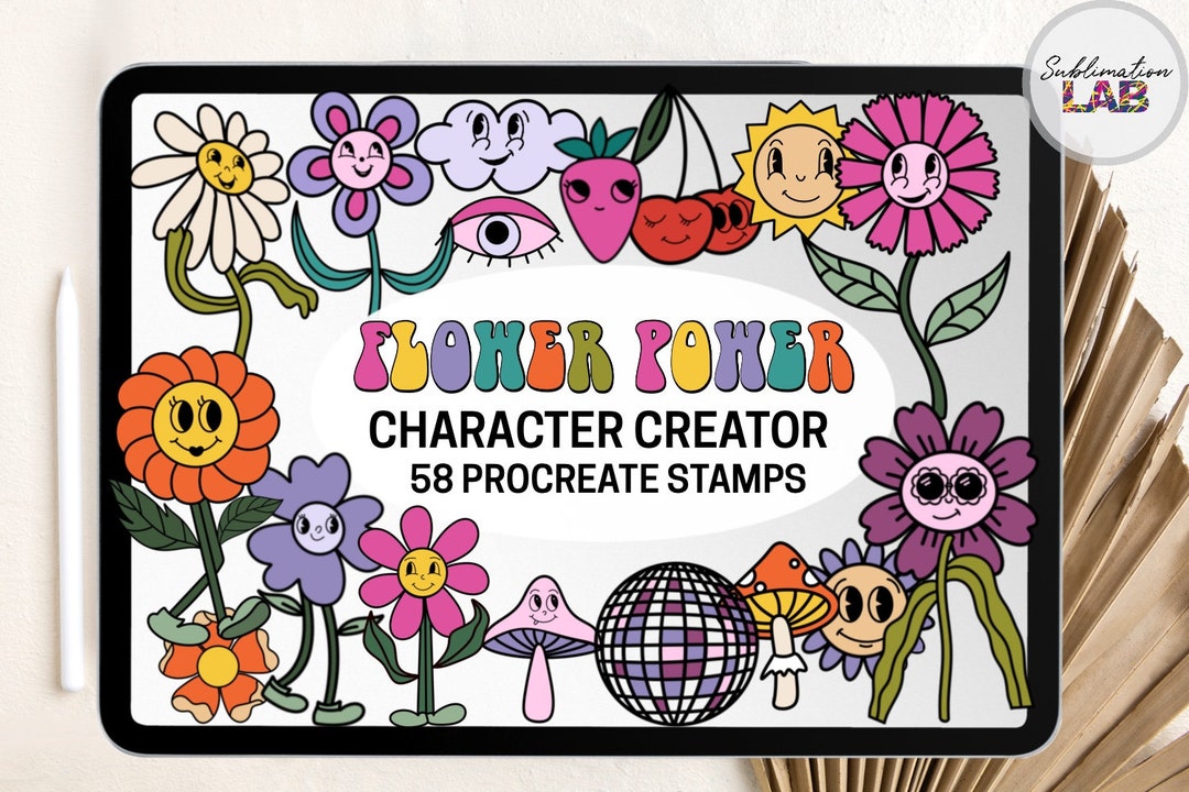 Procreate Retro Flower Stamps | Daisy Cartoon Flowers Procreate Brushes ...