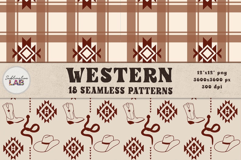 Western Seamless Patterns PNG Digital Paper 12x12 | Wild West ...