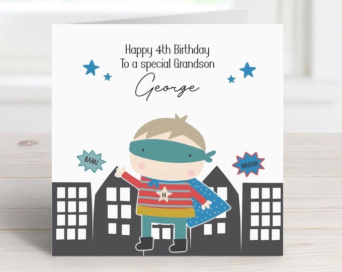 Boy's Super Hero Birthday Card Grandson Birthday Card - Etsy