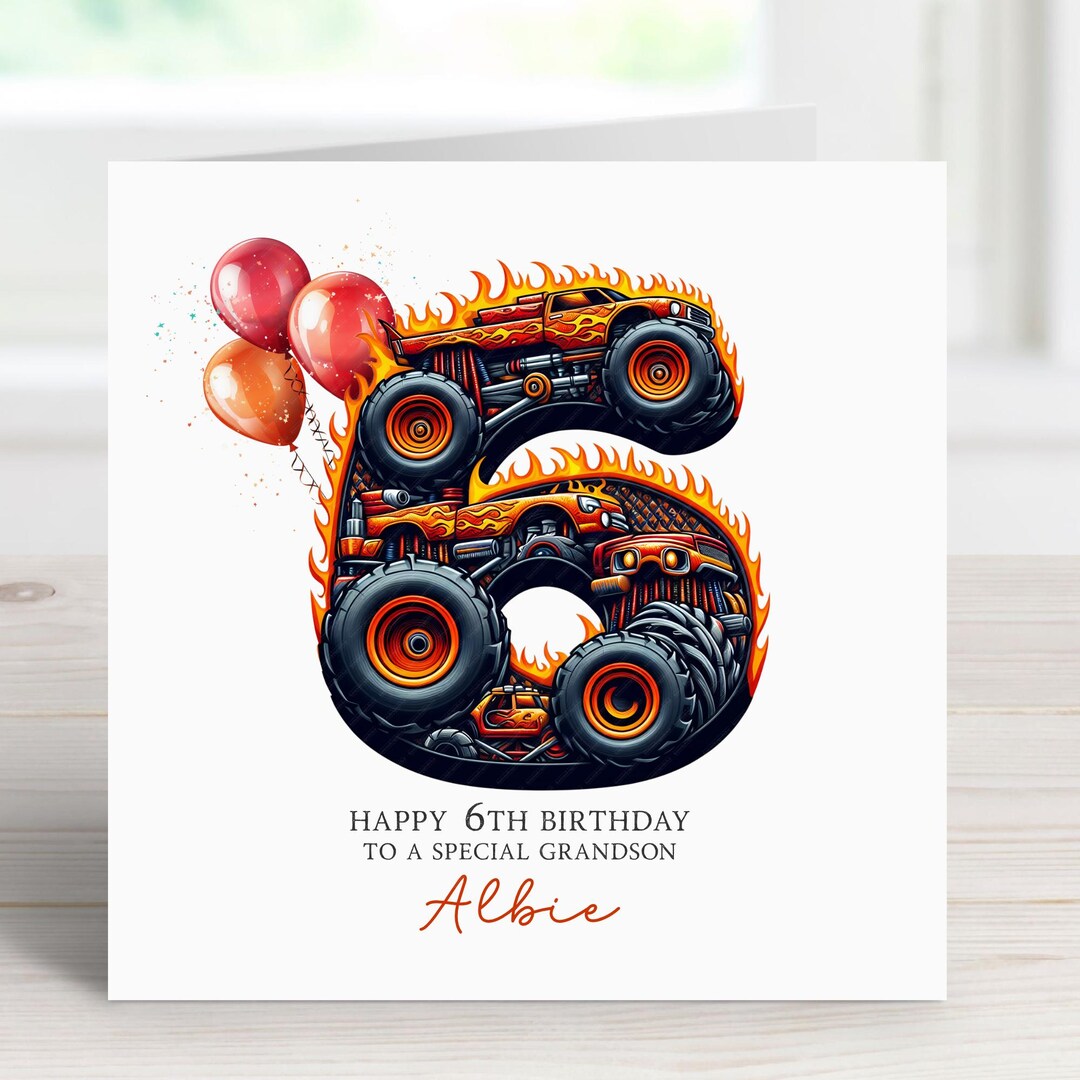 Monster Truck 6th Birthday Card - Personalised Card for Son, Grandson ...